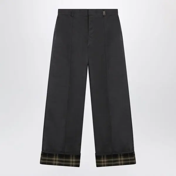 Burberry Wide Leg Trousers With Flannel Check Trim