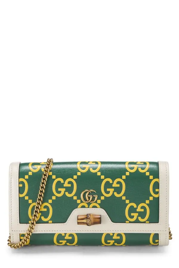 Gucci Leather Embossed Gg Diana Bamboo Wallet On Chain