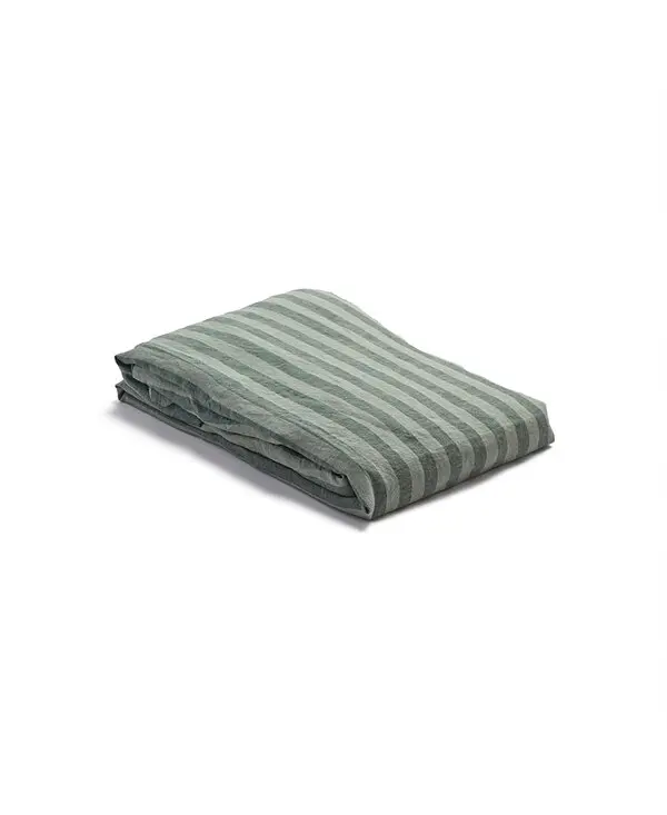 PIGLET IN BED Pembroke Stripe Linen Blend Duvet Cover - Pine Green