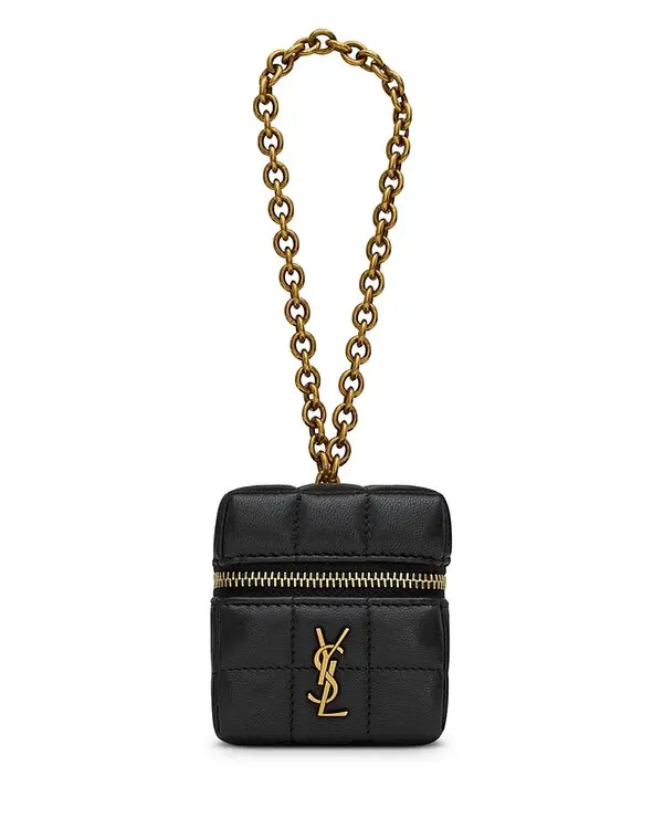 Saint Laurent Cassandre Matelasse Carre Mini Cube On Chain - Black Lambskin/gold