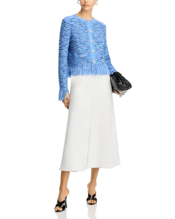 MILLY Fringe Trim Cardigan Jacket - Blue