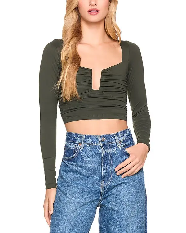 Susana Monaco Cropped Square Wire Gathered Top - Hunter Green
