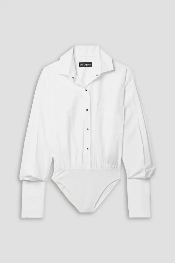 David Koma Cotton-blend Poplin And Stretch-jersey Bodysuit