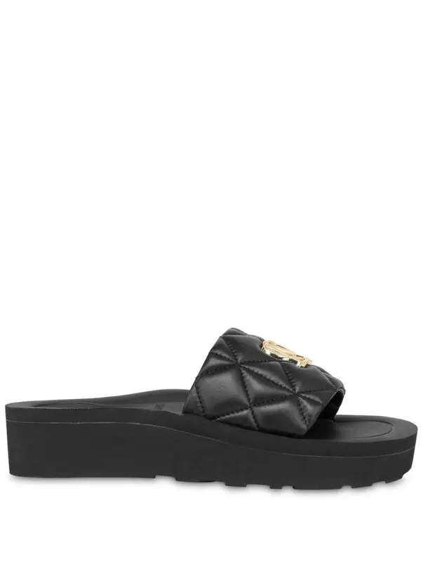 Moschino Quilted Leather Slides - Black