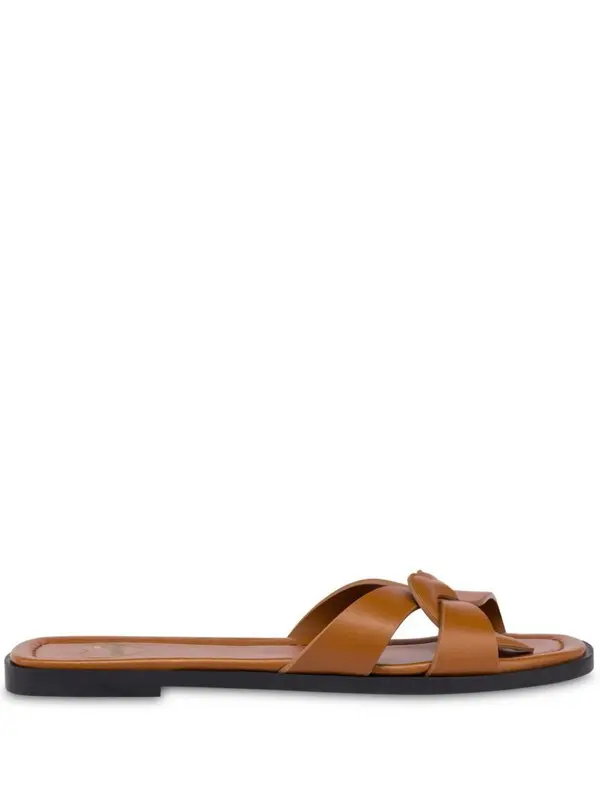 Moschino Leather Slides - Brown
