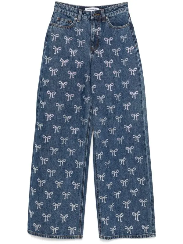 SELF-PORTRAIT Rhinestone Bow Jeans