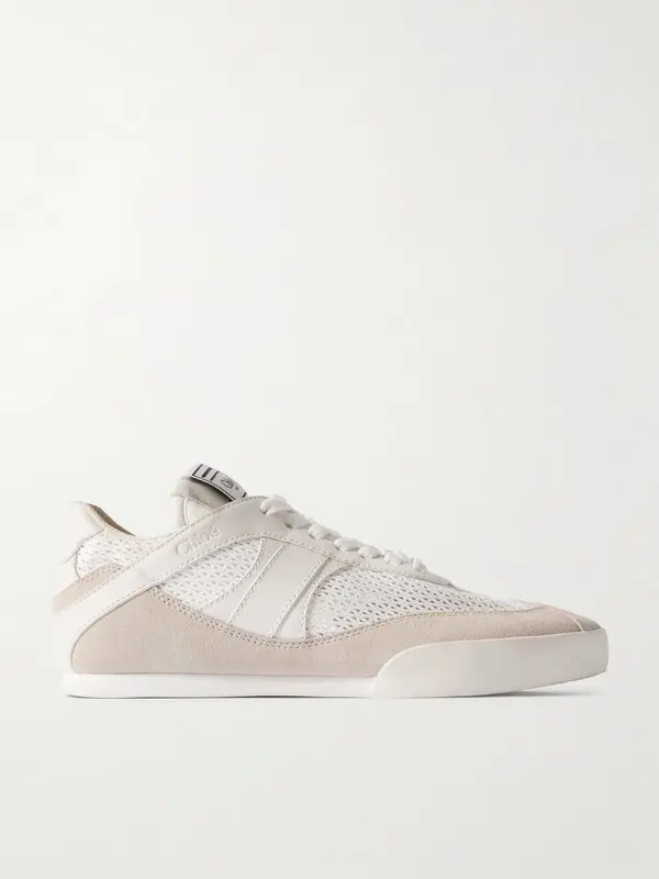 Chloé Kick Suede, Mesh, And Leather Sneakers - Cream