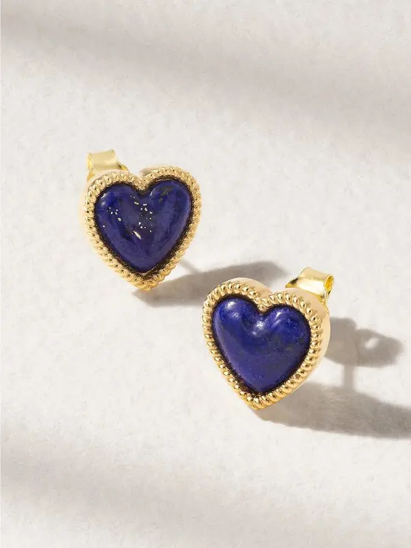 Established Rope Heart 18-karat Gold Lapis Lazuli Stud Earrings