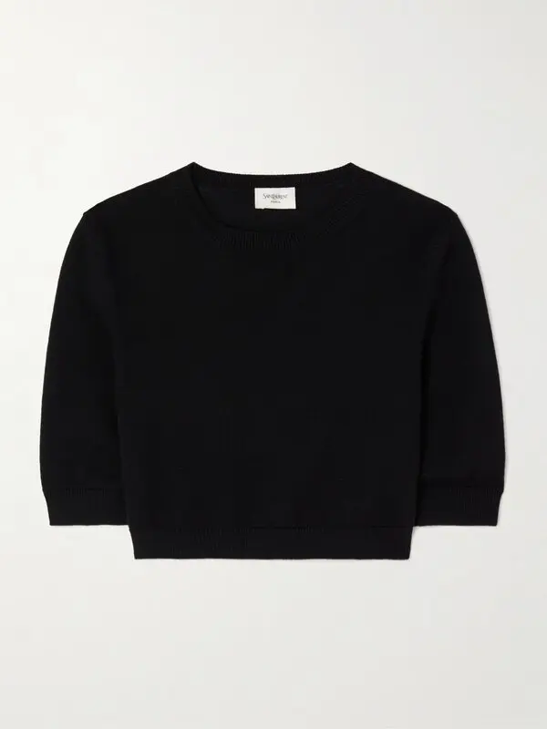 Saint Laurent Cropped Wool Sweater - Black