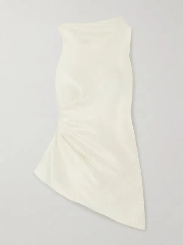 Alexander McQueen Asymmetric Gathered Crinkled-satin Blouse - White