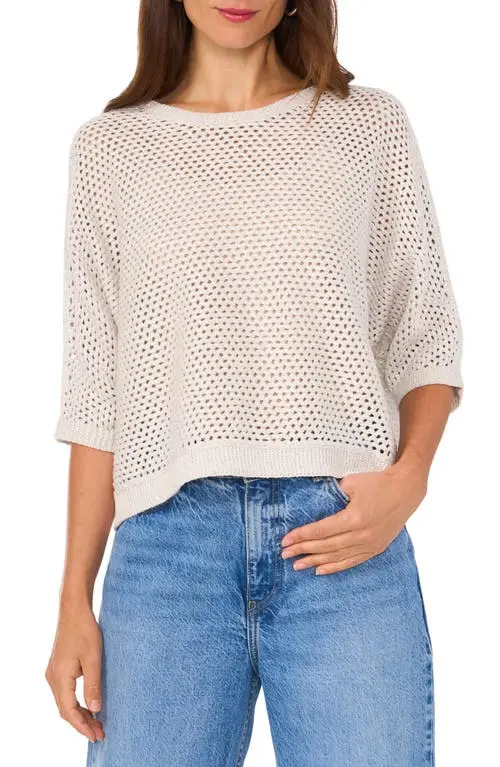 Vince Camuto Pointelle Metallic-thread Sequined Sweater - Silver Heather