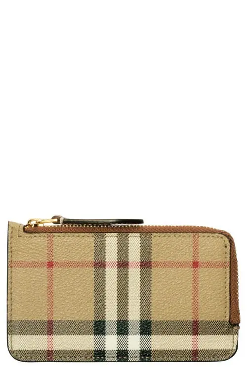 Burberry Somerset Half Zip Coated Canvas & Leather Wallet - Vntg Chk/briar Brown
