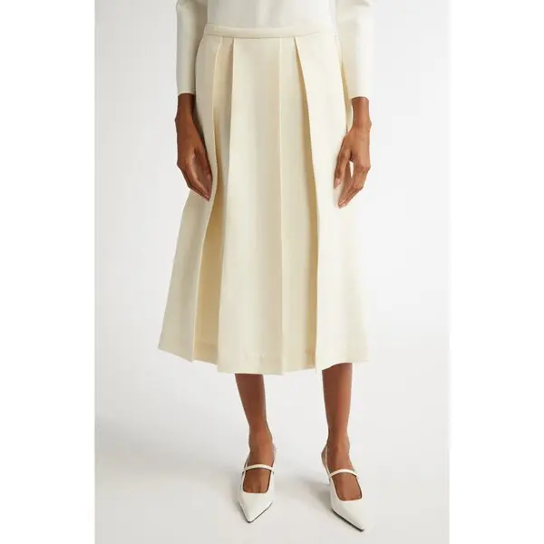 TOTÊME Twinflower Pleated Midi Skirt - Macadamia