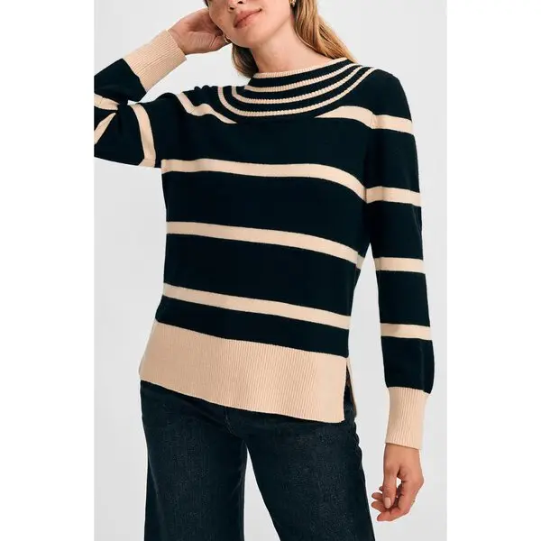 ISAAC MIZRAHI NEW YORK Mock Neck Sweater - Black/ Ivory