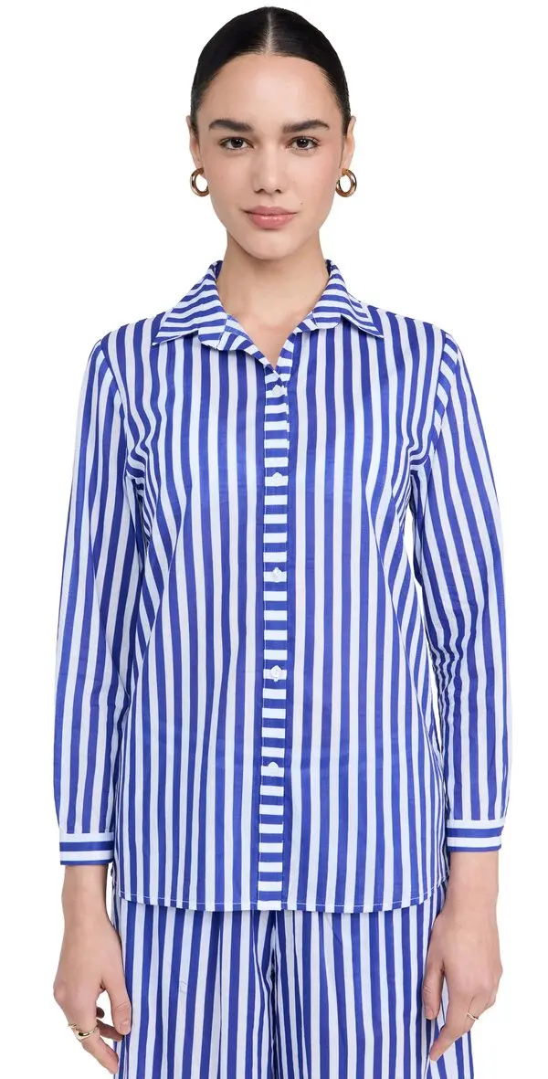 Playa Lucila Stripe Print Button-down Top