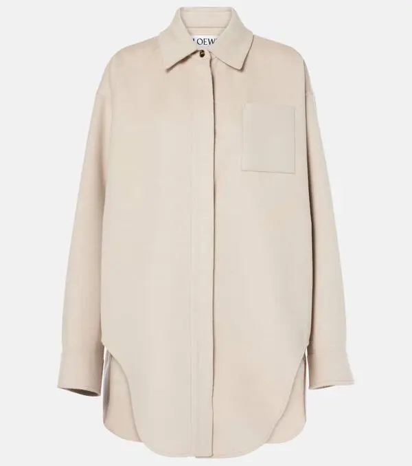 Loewe Leather-trimmed Wool And Cashmere Overshirt - Beige