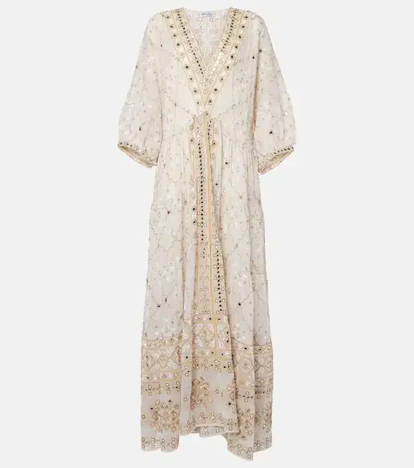 juliet dunn beach dress Poplin V-Neck Loose Maxi Dress with Ric-Rac