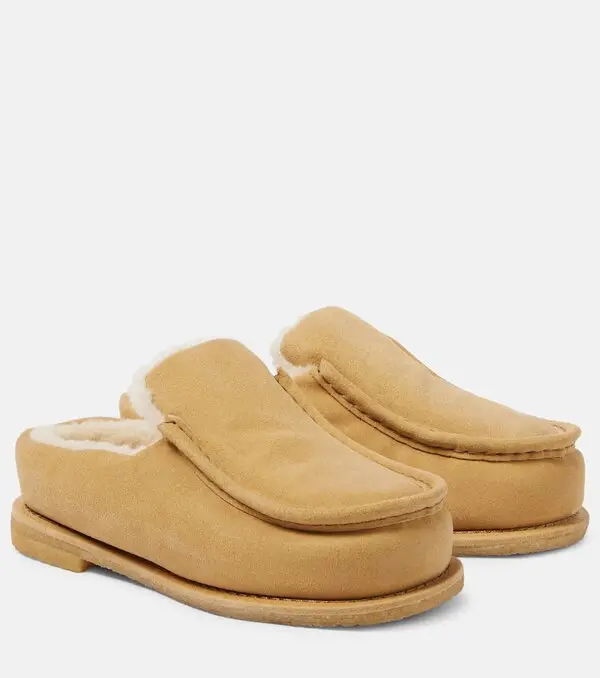 JW Anderson Shearling-lined Suede Mules - Yellow