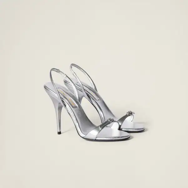 Miu Miu Metallic Leather High Heel Sandals - Silver | Editorialist