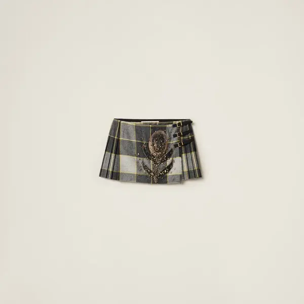 Miu Miu Embroidered Plaid Miniskirt - Grey/yellow