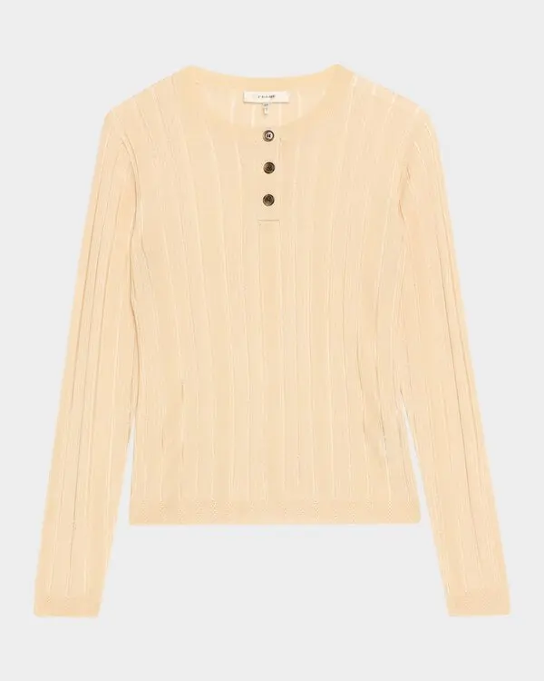 FRAME Laddered Long-sleeve Ribbed Henley Top