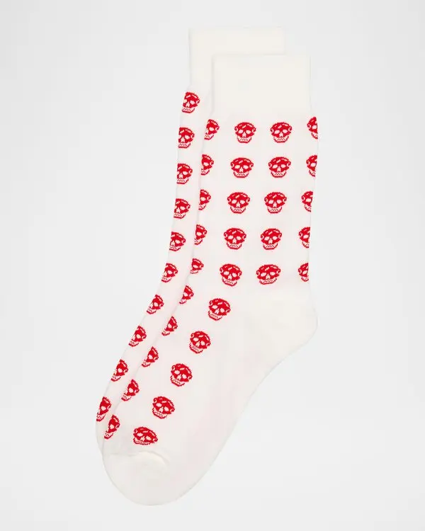 Alexander Mcqueen Allover Skull Crew Socks Ivory Red Editorialist
