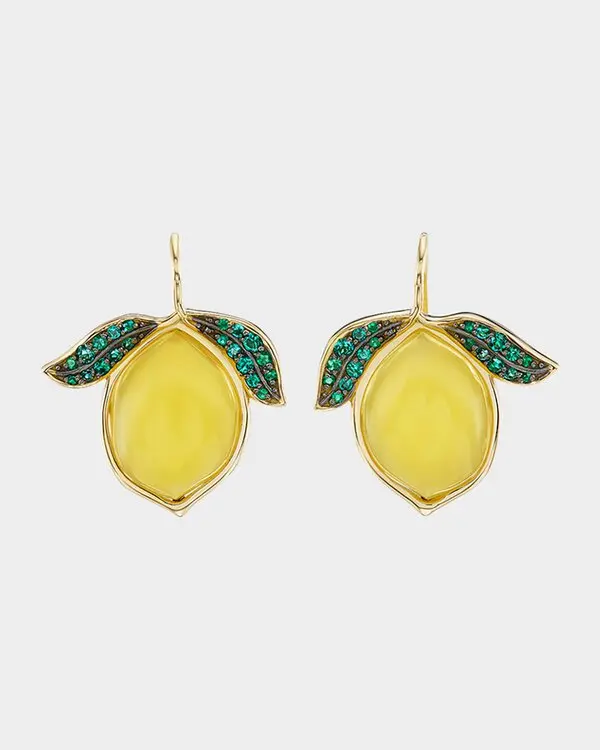 Brent Neale 18k Yellow Lemon Drop Earrings With Opal And Emerald - Yg