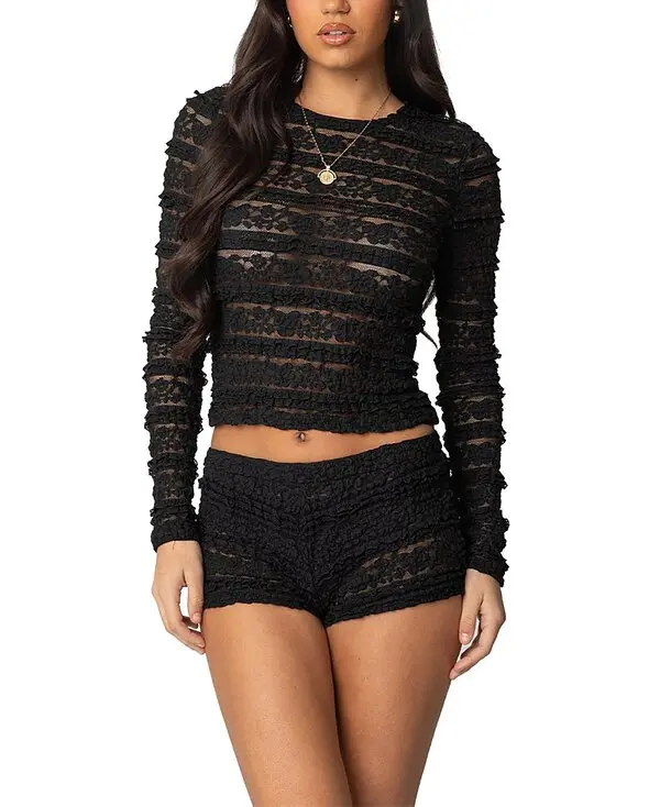 EDIKTED Maisley Sheer Lace Top - Black