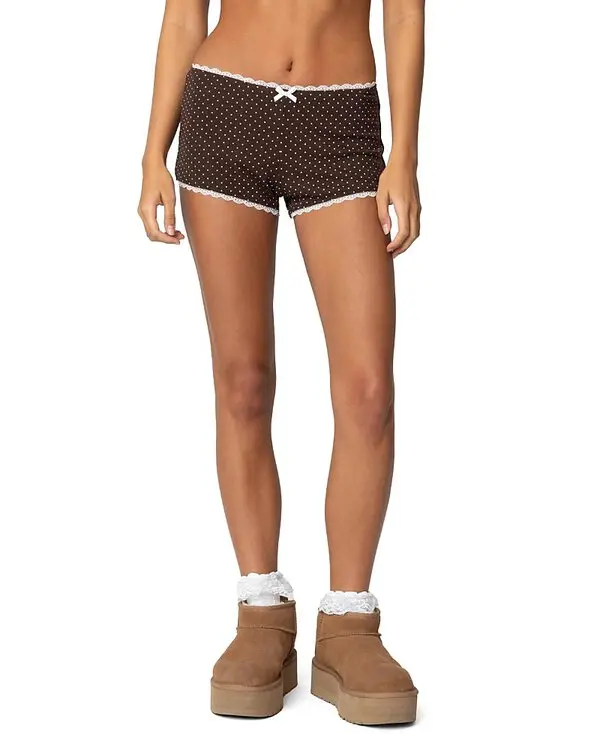 EDIKTED Juliana Polka Dot Ribbed Shorts