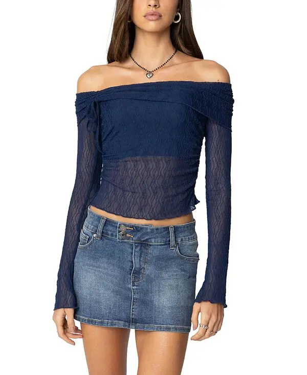 EDIKTED Drawstring Fold Over Top - Navy