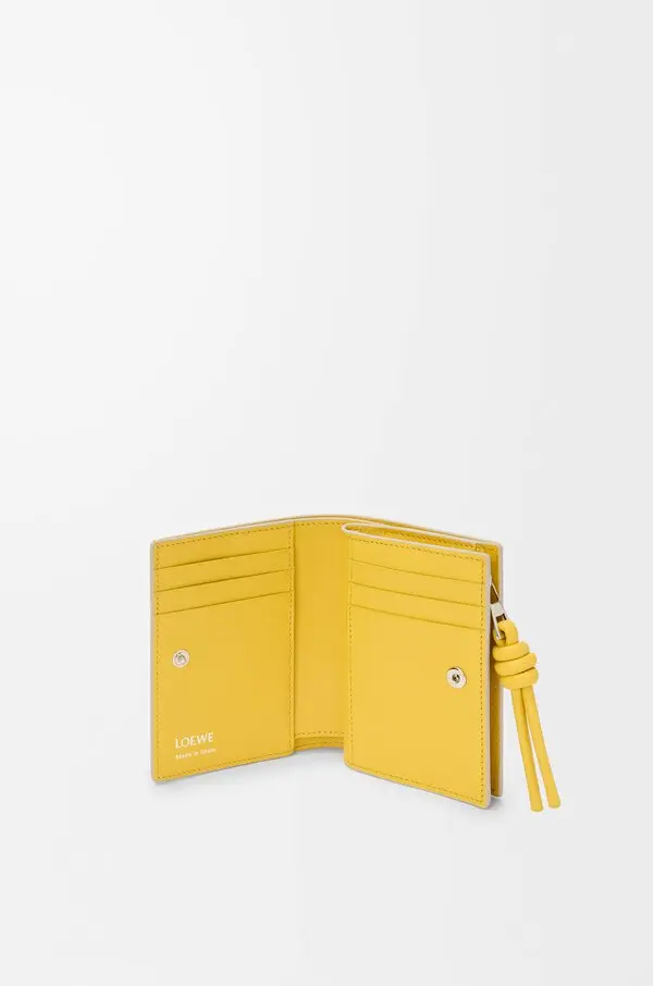 Loewe Knot Compact Wallet In Shiny Nappa Leather Skin - Shell Grey/dandelion