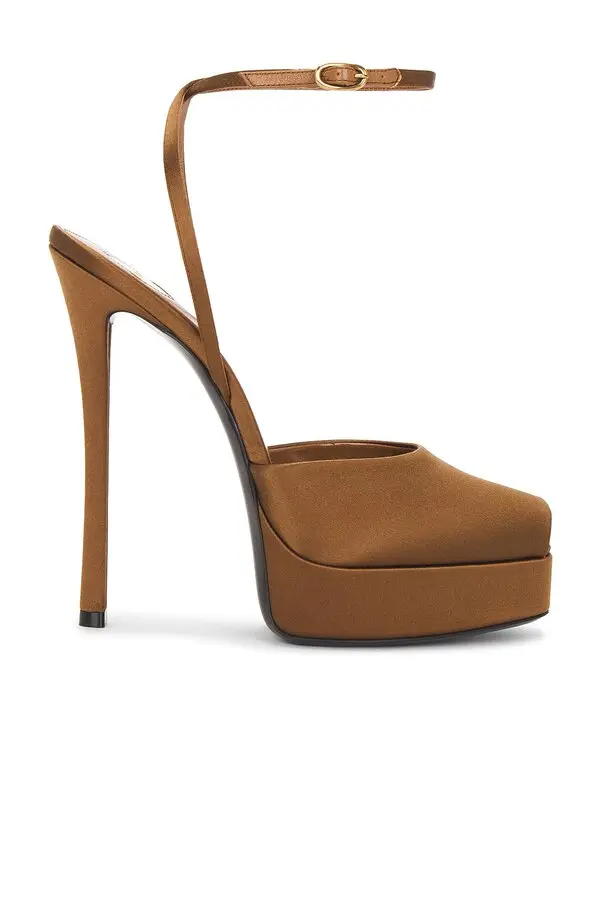 Saint Laurent Liberat Platform Sandals - Deep Cognac & Rust Cognac