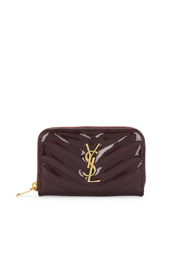 Saint Laurent Coin Card Wallet In Wine - Dark Red Wine