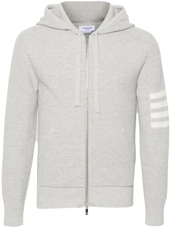 Thom Browne Waffle-knit Zip-up Hoodie - Grey