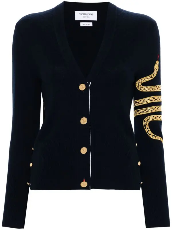 Thom Browne Snake-embroidered Cashmere Cardigan