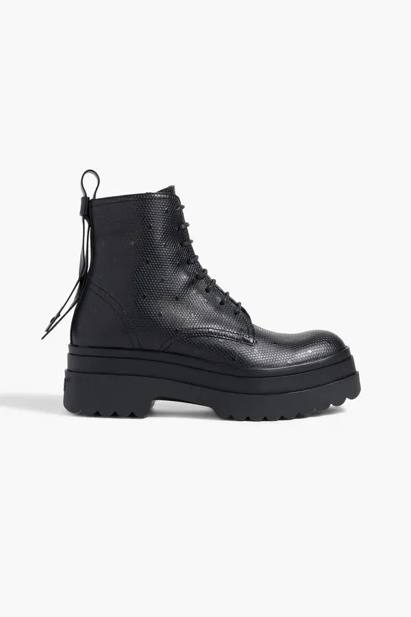 Red Valentino Embossed Leather Combat Boots