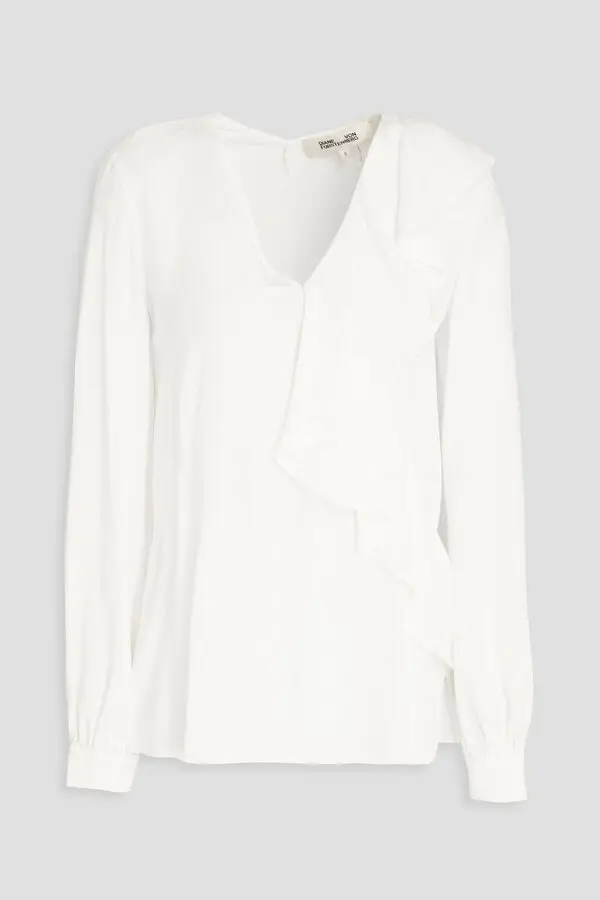Diane Von Furstenberg Aggie Ruffled Crepe De Chine Top - White