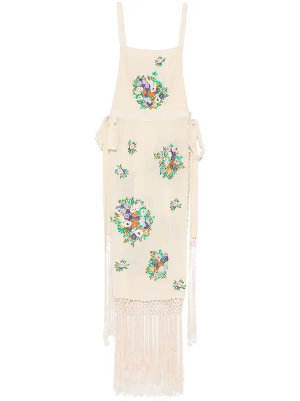 BODE Floral-embroidered Midi Dress