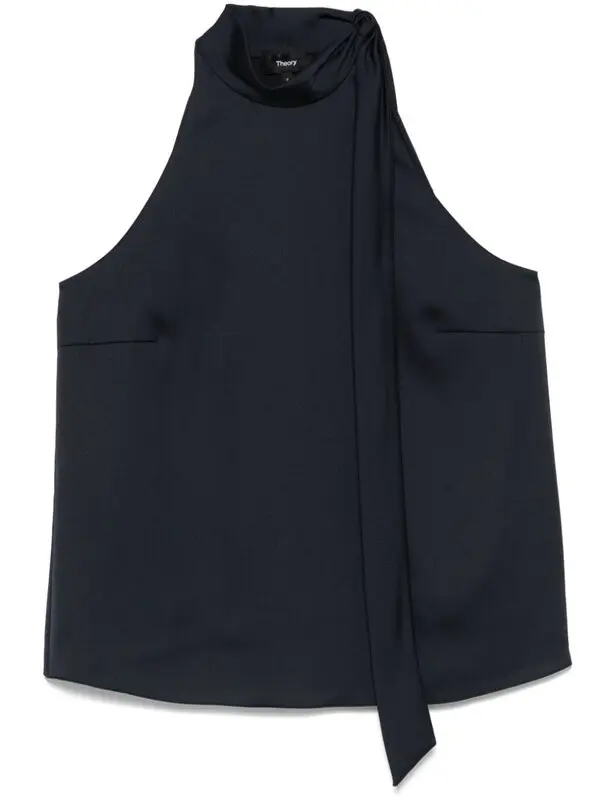 Theory Textured-satin Halter Top - Blue
