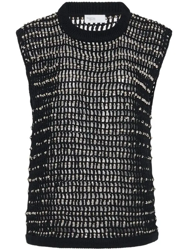 Rosetta Getty Beaded Crochet Vest - Black / Silver