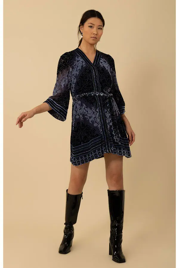 Hale Bob Helena Velvet Burnout Mini Dress - Black
