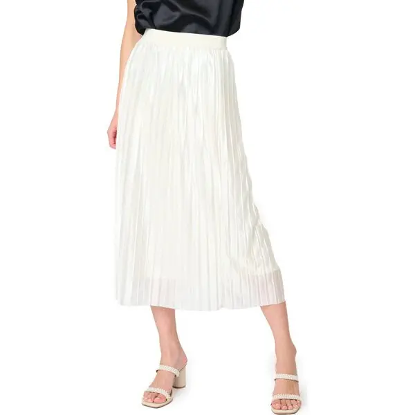 GIBSONLOOK Pleated Satin A-line Midi Skirt