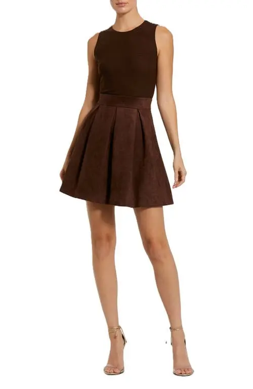 Mac Duggal Sleeveless Mesh And Suede A-line Mini Dress