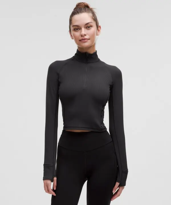 Lululemon It's Rulu Ribbed Cropped Half Zip - Black