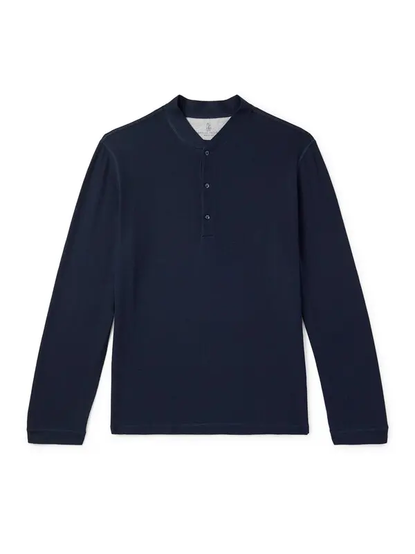 Brunello Cucinelli Cotton And Silk-blend Henley T-shirt - Blue