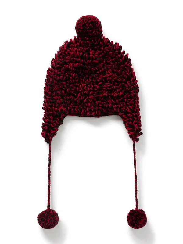 BODE Pompom-detailed Crocheted Merino Wool Hat - Red