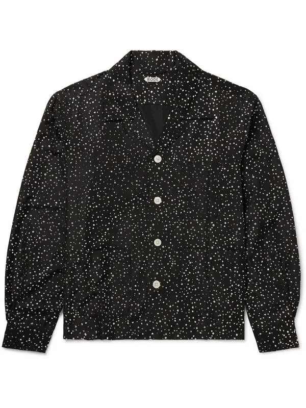 BODE Camp-collar Glittered Polka-dot Faille Shirt