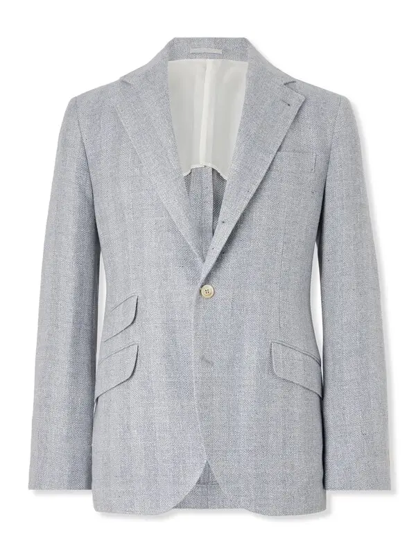 Brunello Cucinelli Striped Basketweave Linen, Silk, Wool And Cotton-blend Suit Jacket