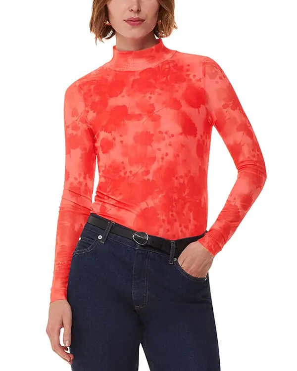 Whistles Blurred Blooms Mesh Top - Red Multi