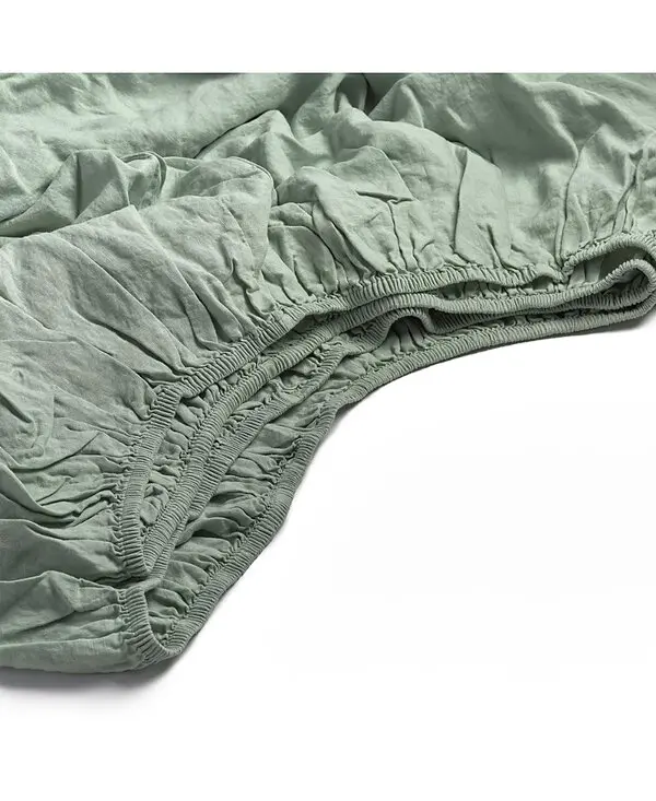 PIGLET IN BED Linen Fitted Sheet - Sage Green